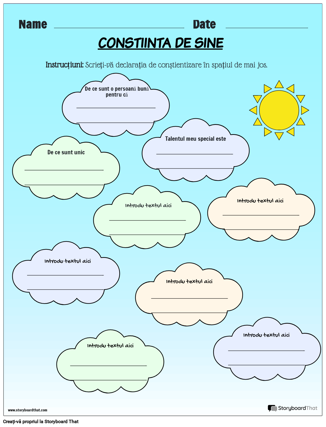 Fișe de Lucru Pentru Conștientizarea de Sine Storyboard