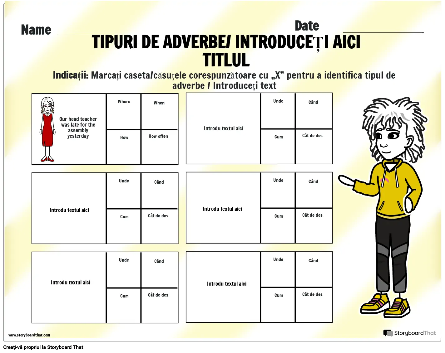 Fișe de Lucru Pentru Tipurile de Adverbe Storyboard