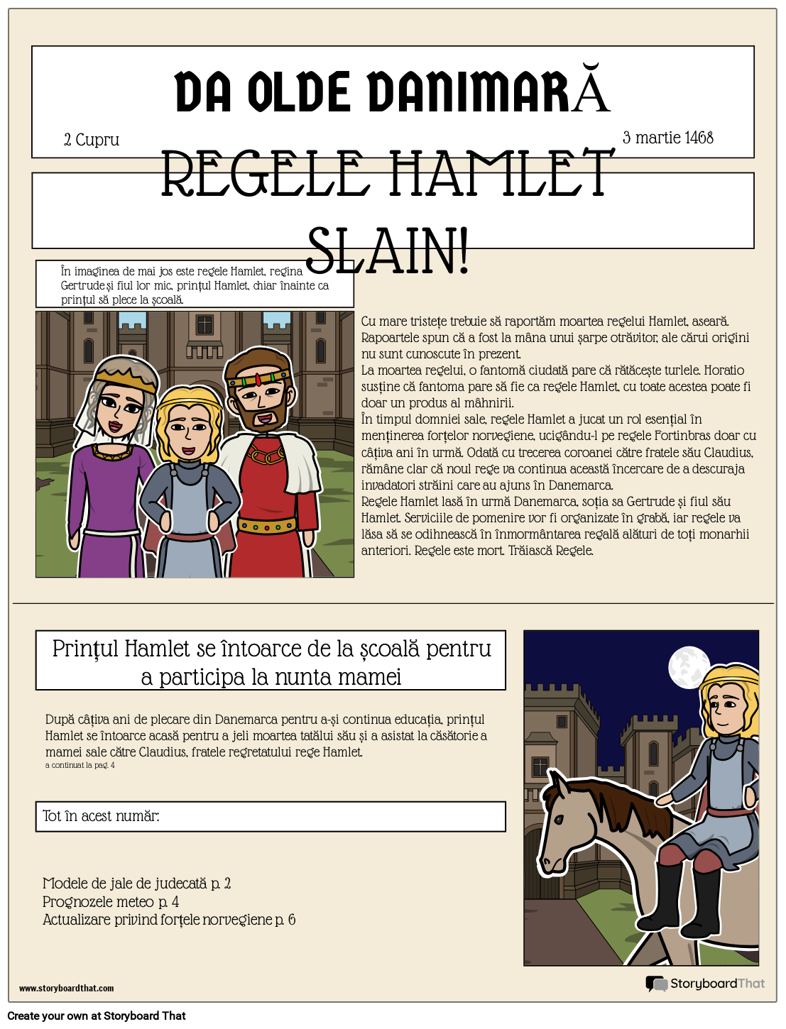 Hamlet Anunț de Ziar Storyboard par ro-examples