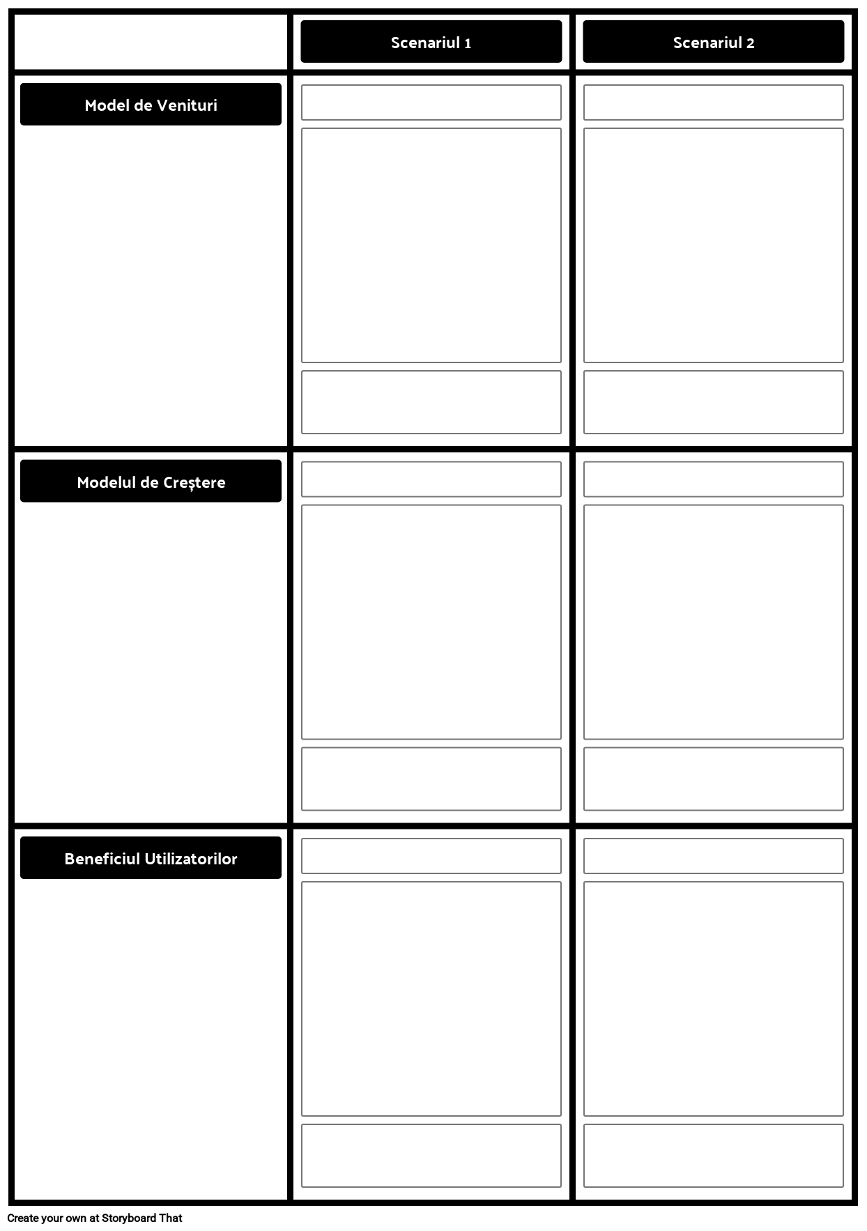 Modelul de Afaceri de Comparare Șablon Storyboard
