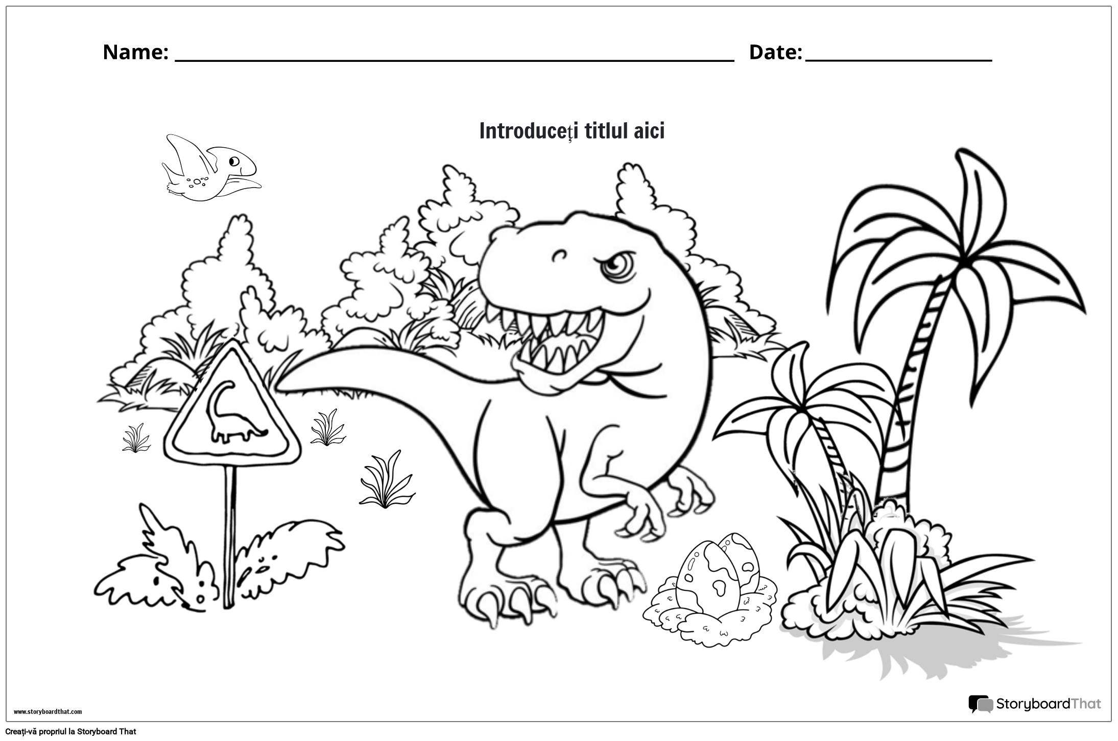 Pagina de Colorat cu Tematică de Dinozaur Storyboard