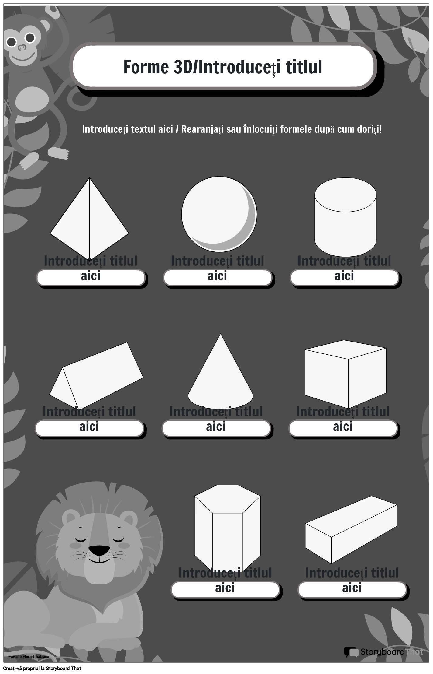 Poster cu forme 3D cu tema Junglei Safari alb-negru