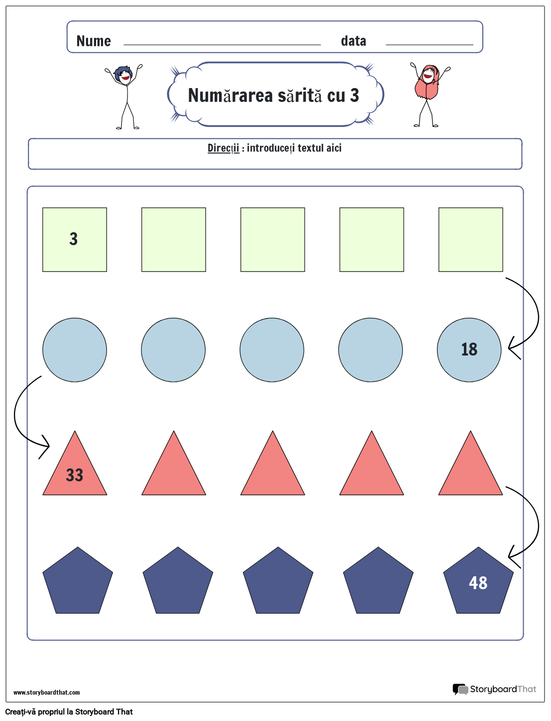 Sariți Numărarea Foaia de lucru cu forme Storyboard