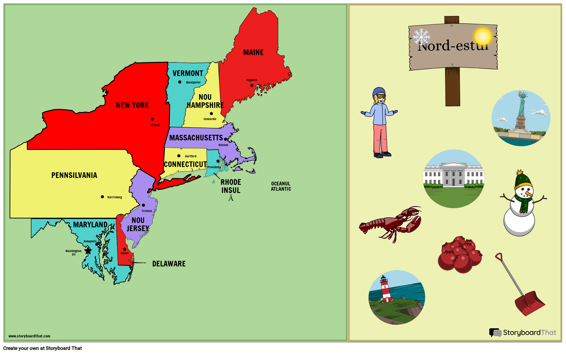 Statele și Capitalele Nord-estice Storyboard por ro-examples