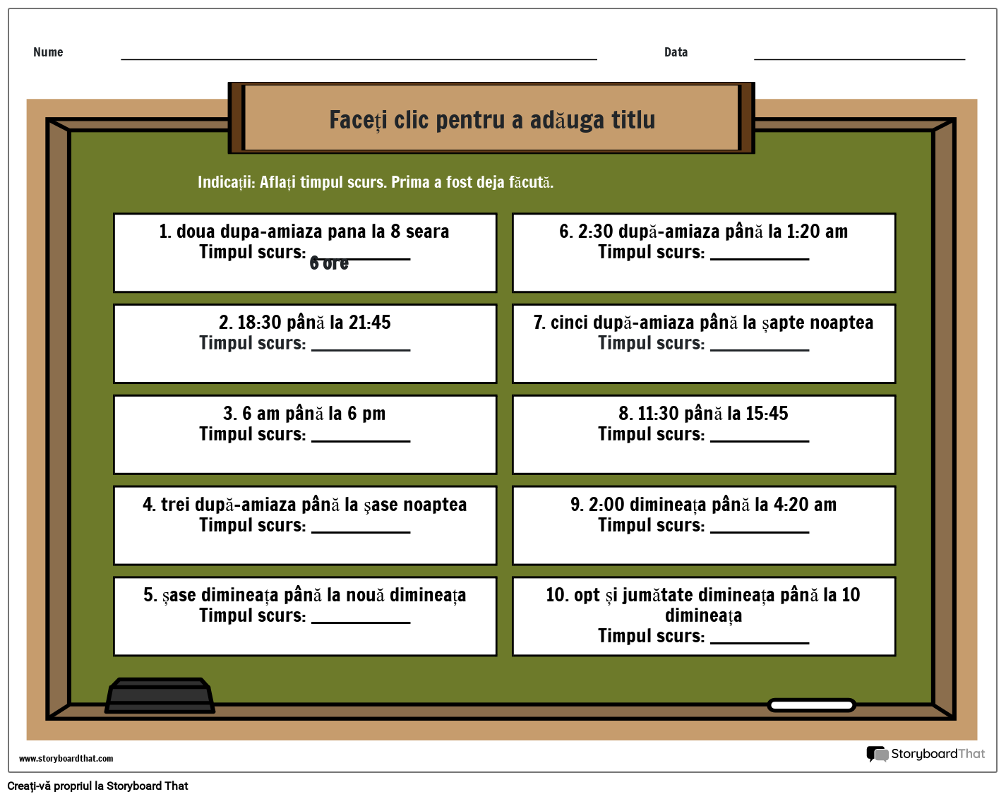 TABLA TEMATICĂ - FIȘĂ DE LUCRU TIMP SCURS Storyboard