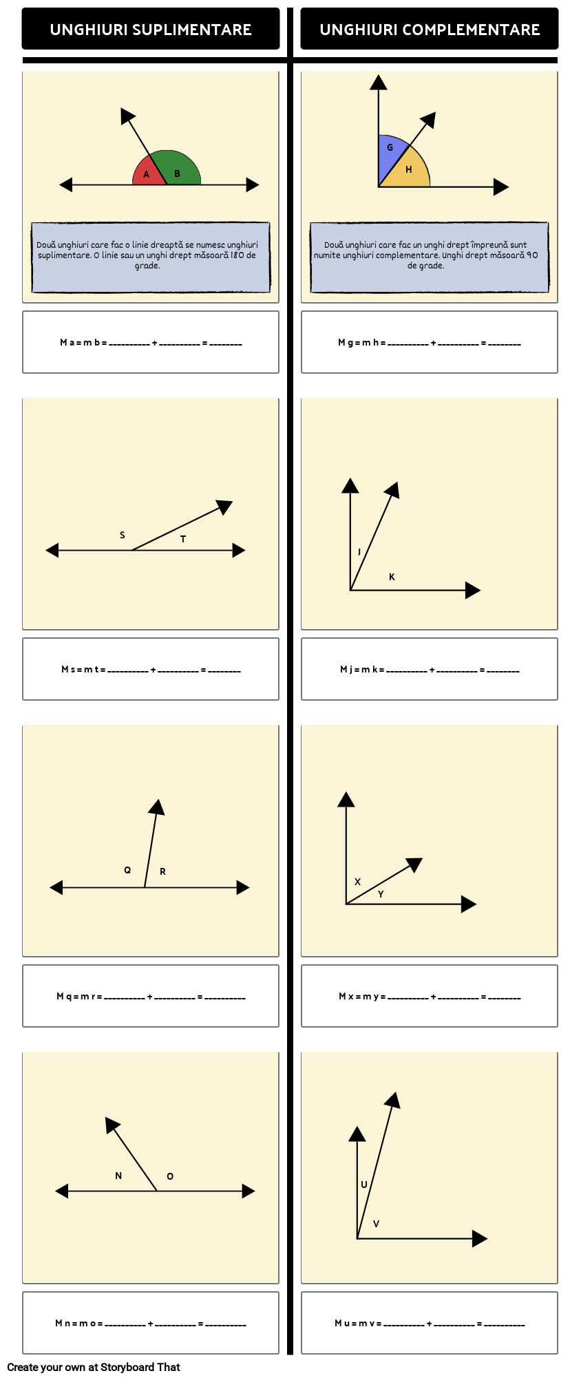Unghiuri Suplimentare și Complementare Storyboard