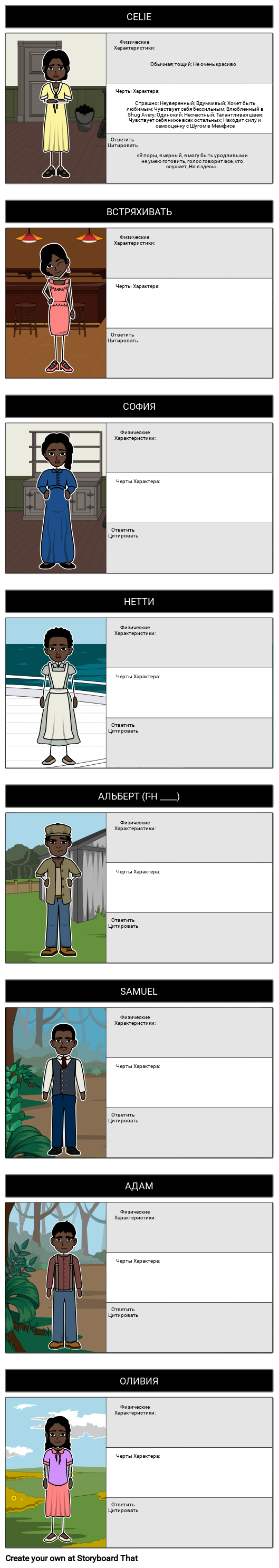 The Color Purple - Пример Анализа Персонажей Storyboard