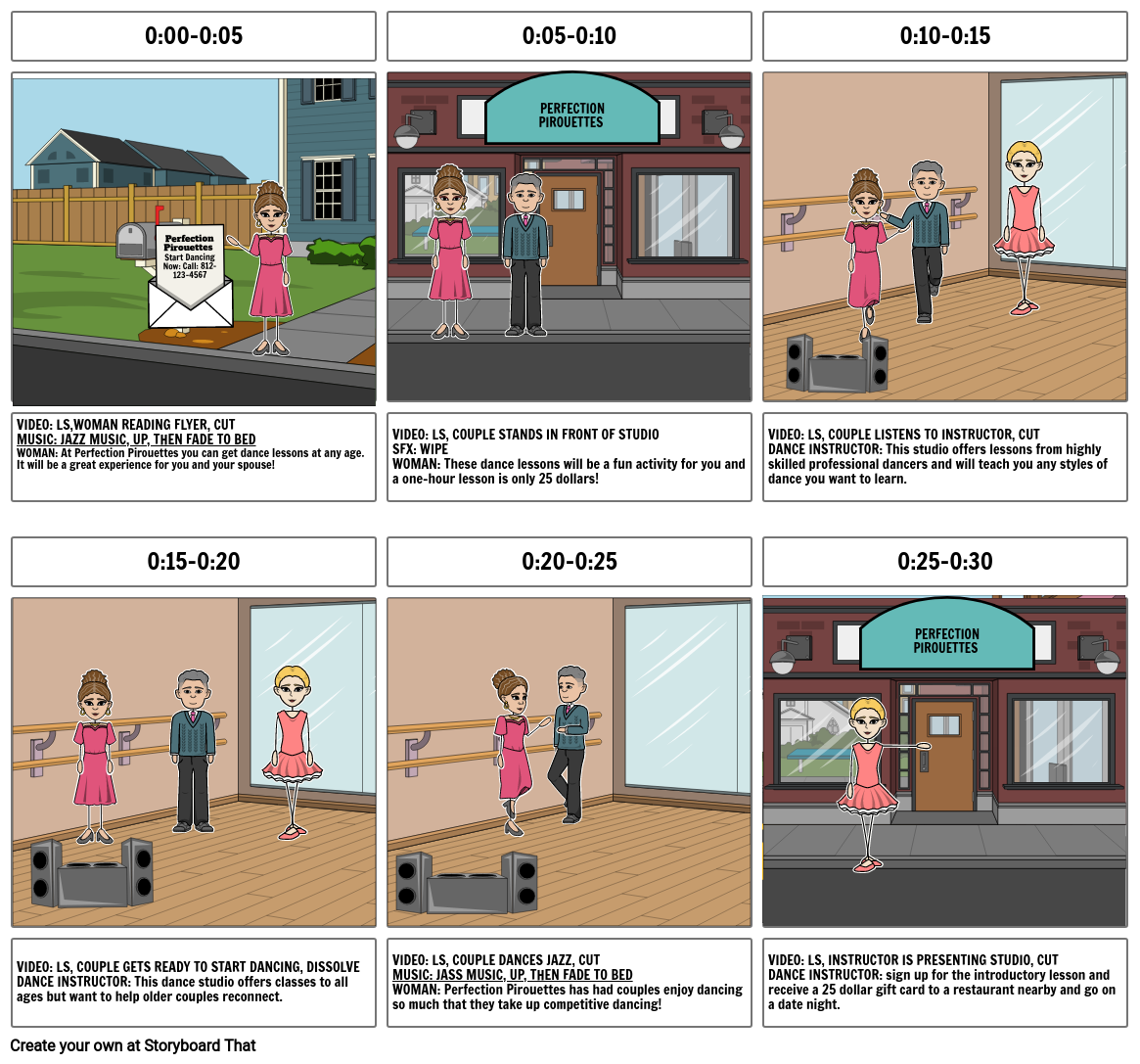 Dance Studio Storyboard Storyboard por sarahknoch