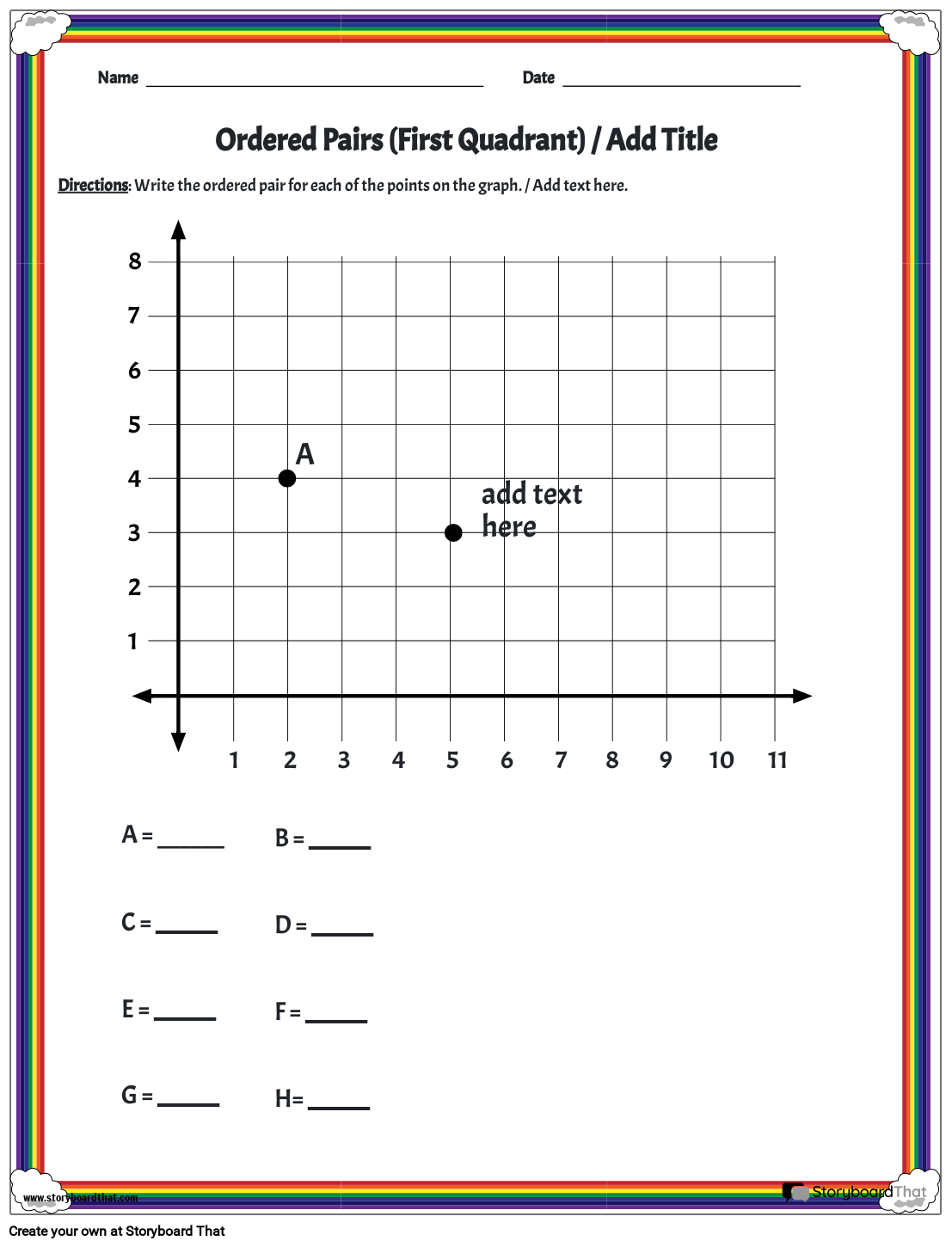 Coordinates Worksheet with Ordered Pairs Storyboard