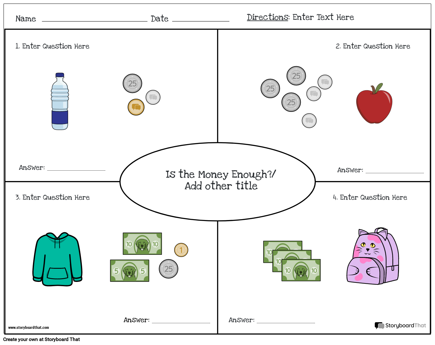 Money Worksheet with Grid Storyboard por seren-riggs-davis