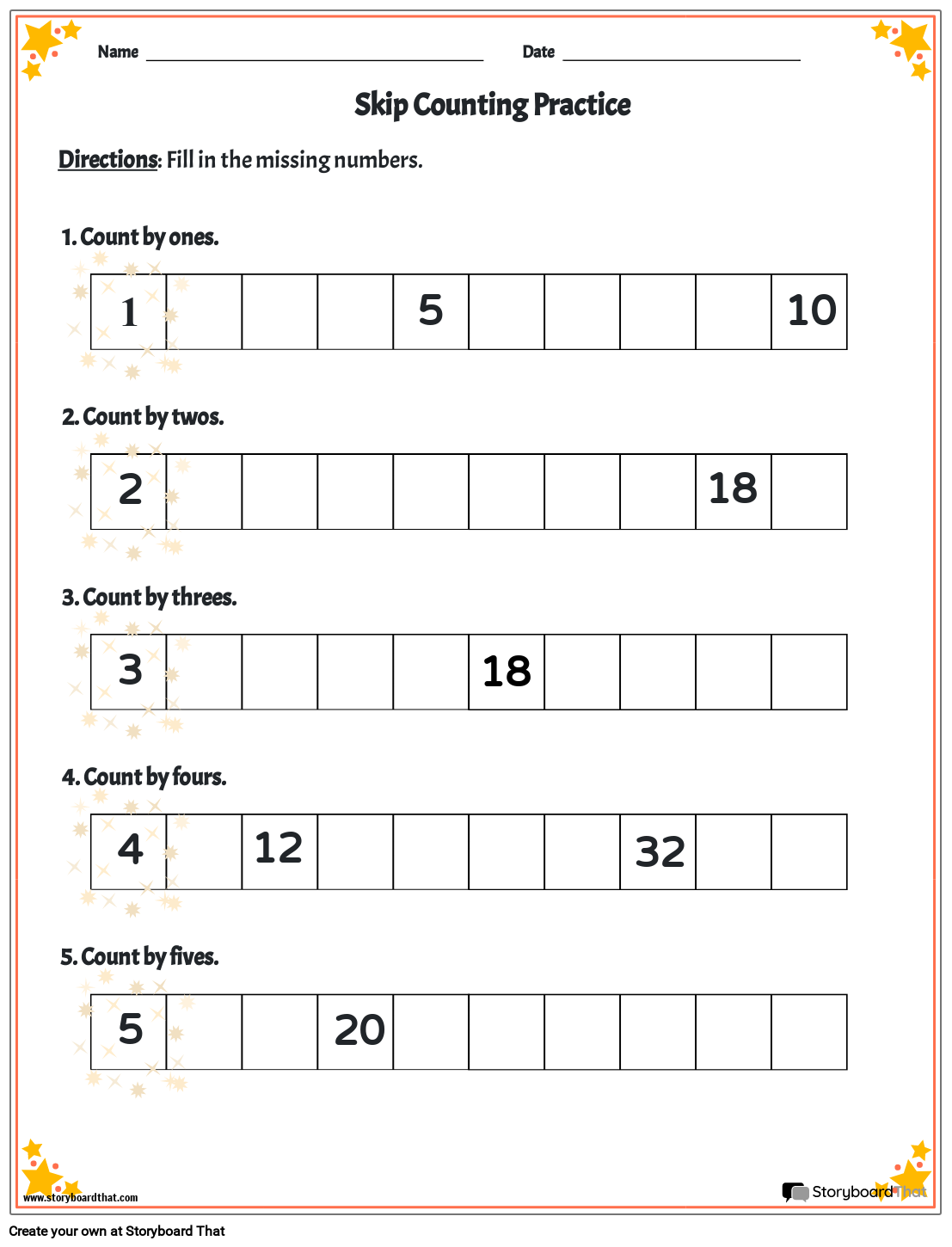 Skip Counting Completed Example Storyboard par seren-riggs-davis