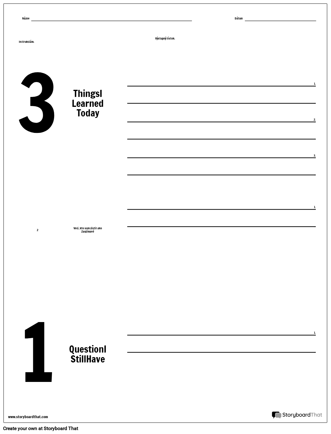 Exit Ticket - 3-2-1 Storyboard by sk-examples