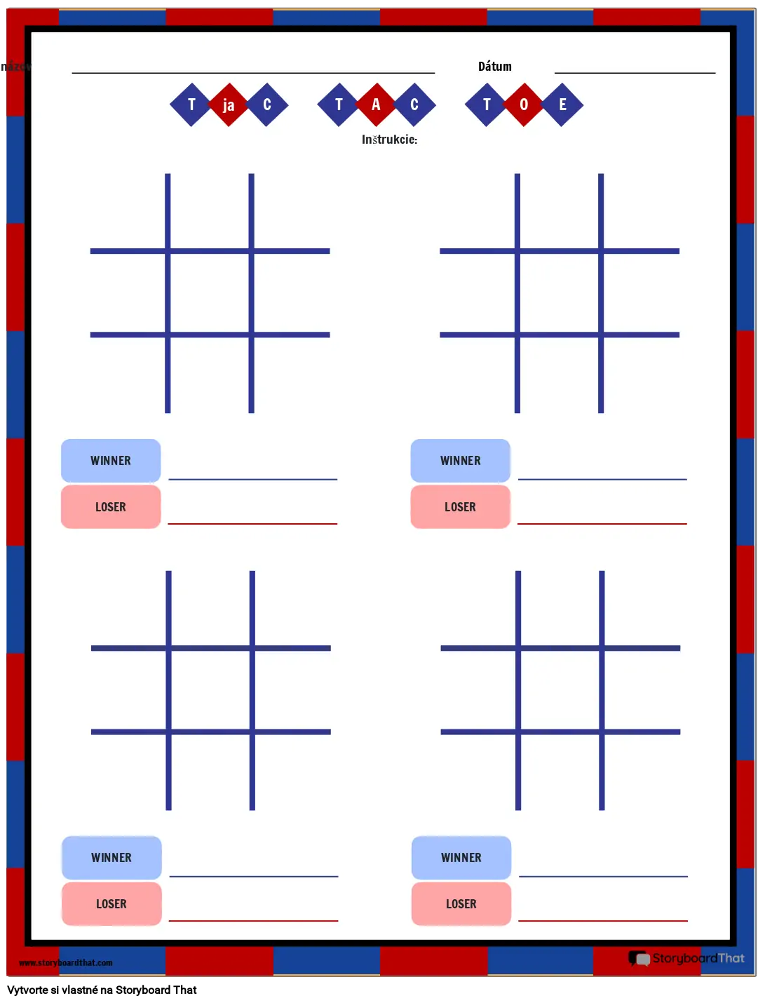 Júnový Pracovný List Tic Tac Toe Storyboard por sk-examples