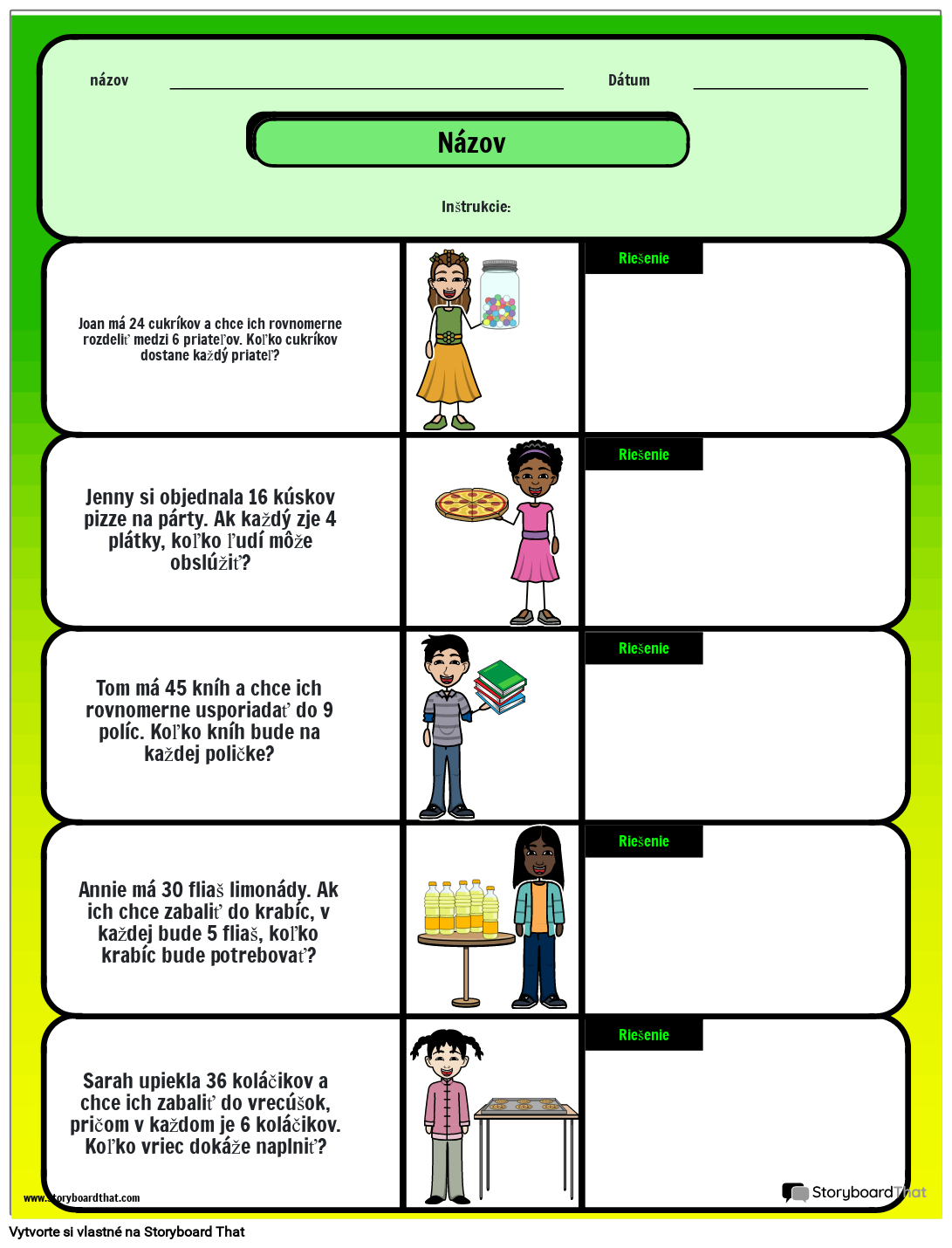 Matematické slovné úlohy o delení Storyboard von sk-examples