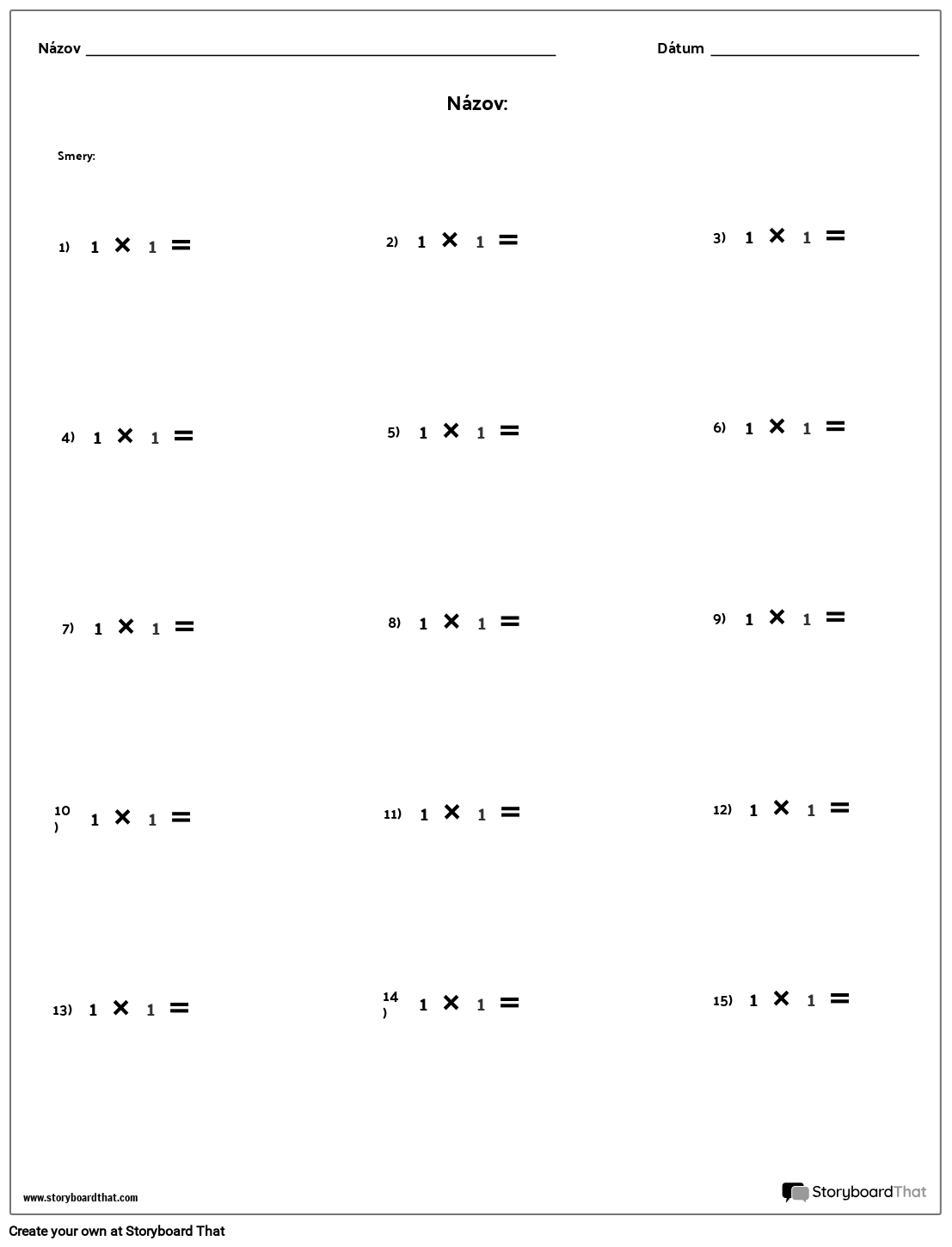 Násobenie - Jednotné Číslo - Verzia 1 Storyboard