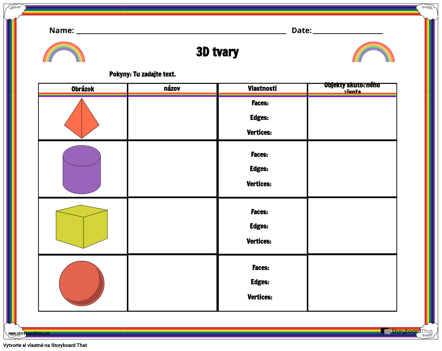 Pracovný list 3D tvary s Rainbow Storyboard por sk-examples