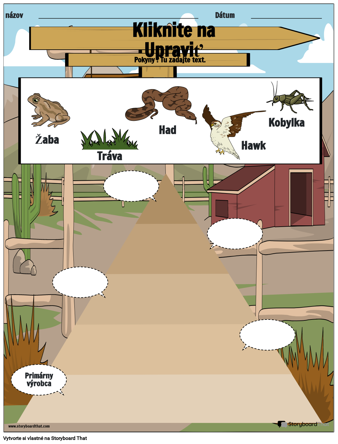 Pracovný list potravinového reťazca s dizajnom púšte