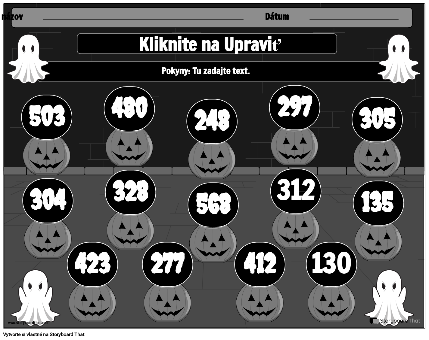 Príklad Tekvicového Pracovného Listu Párne a Nepárne Čísla ČB