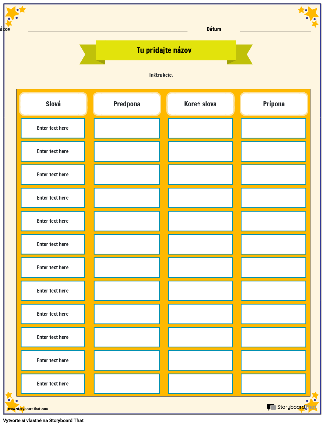 Prípona Predpony a Pracovný List Aktivity Koreňového Slova