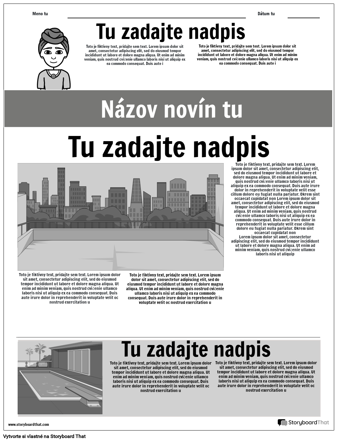 Šablóna novín na prednej strane Šedá Storyboard