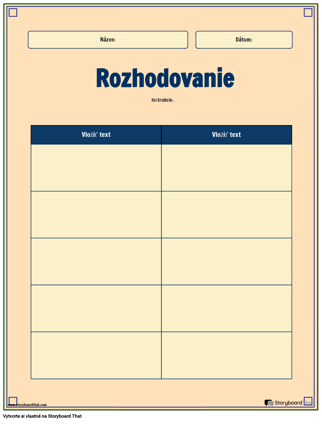 Šablóna Rozhodovania pri Riešení Problémov Storyboard