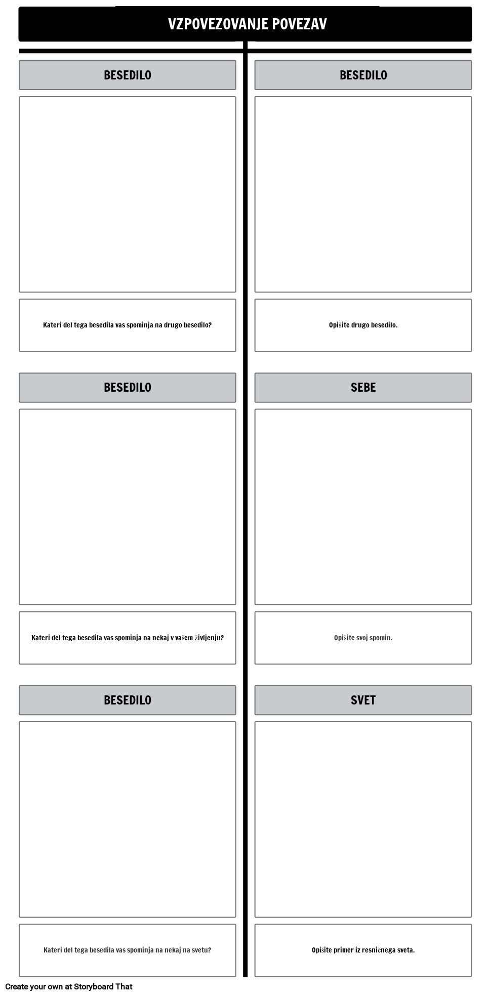 Besedilne Povezave Predloga T-grafa Storyboard