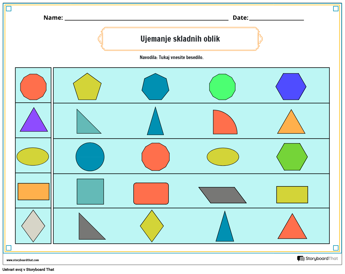 Delovni list Skladne oblike s pisanimi oblikami