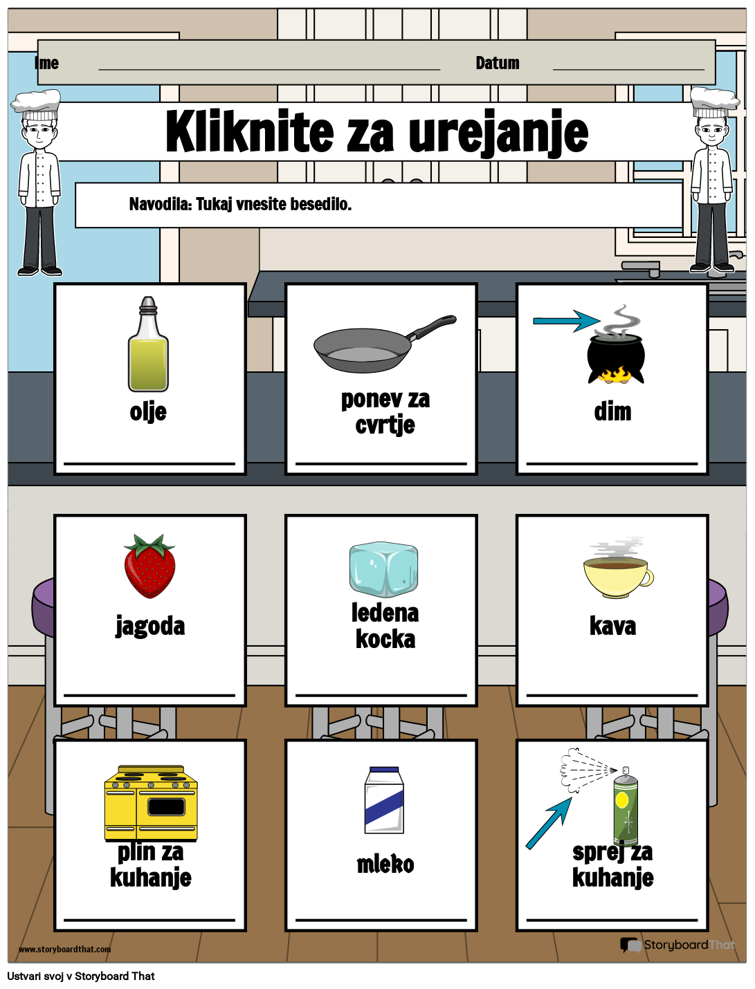 Delovni List Stanja Snovi s Kuhinjskimi Predmeti