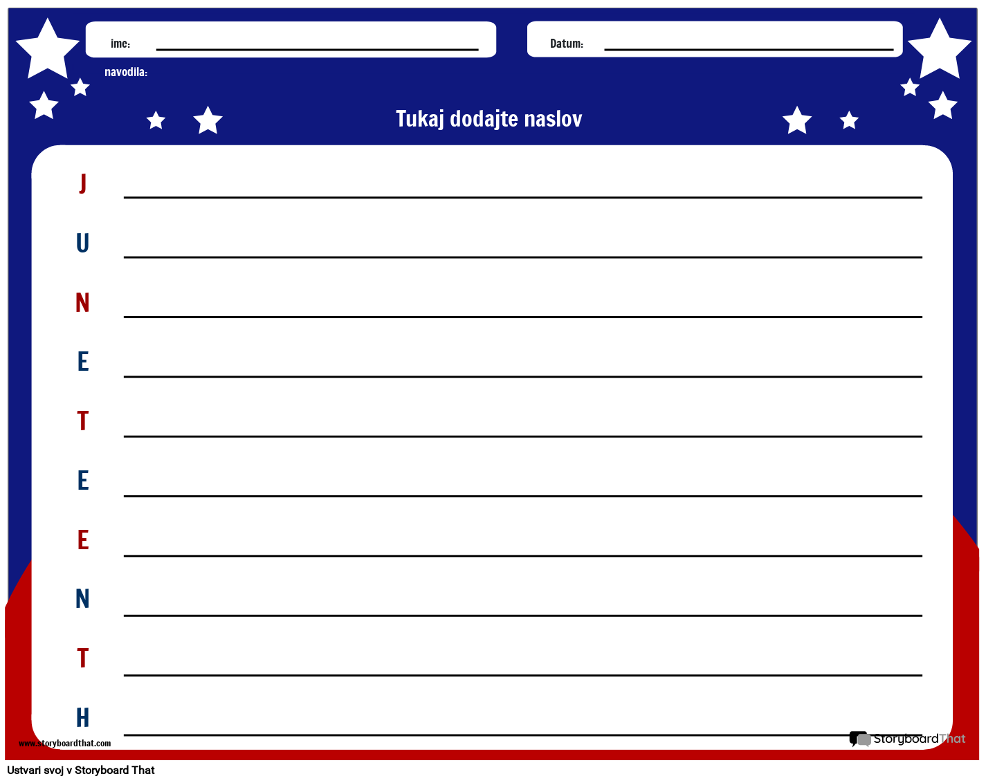 Delovni List za Junijsko Akrostih Storyboard por sl-examples