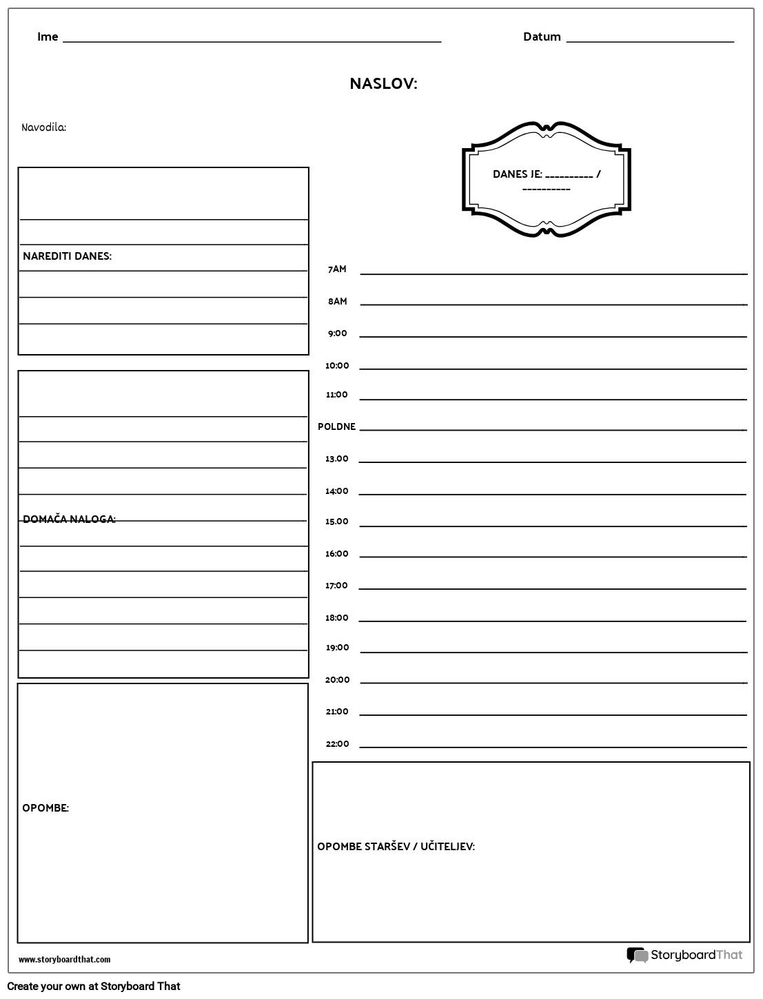 Dnevni Urnik Storyboard por sl-examples