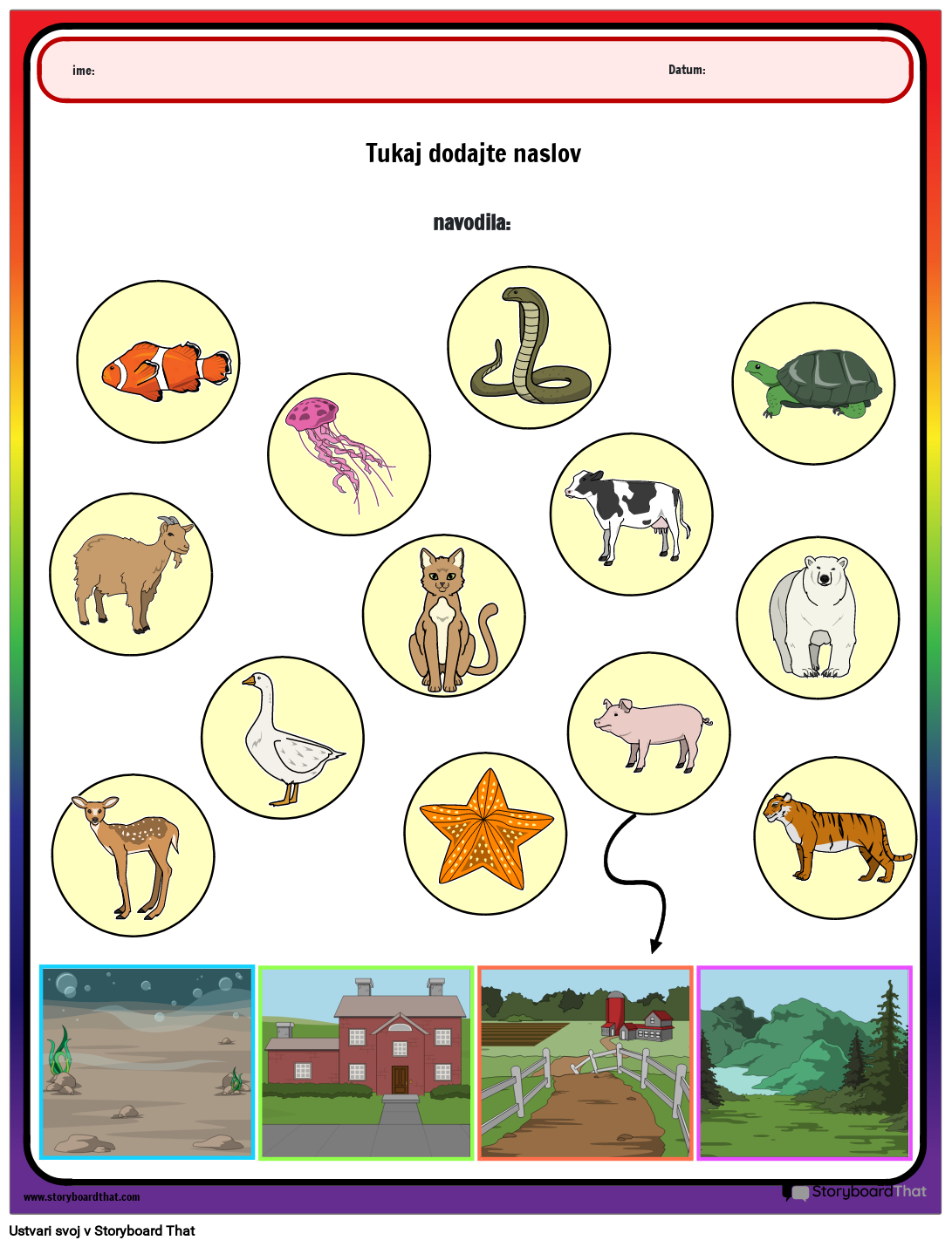 Kje živijo živali? Delovni list Storyboard par sl-examples