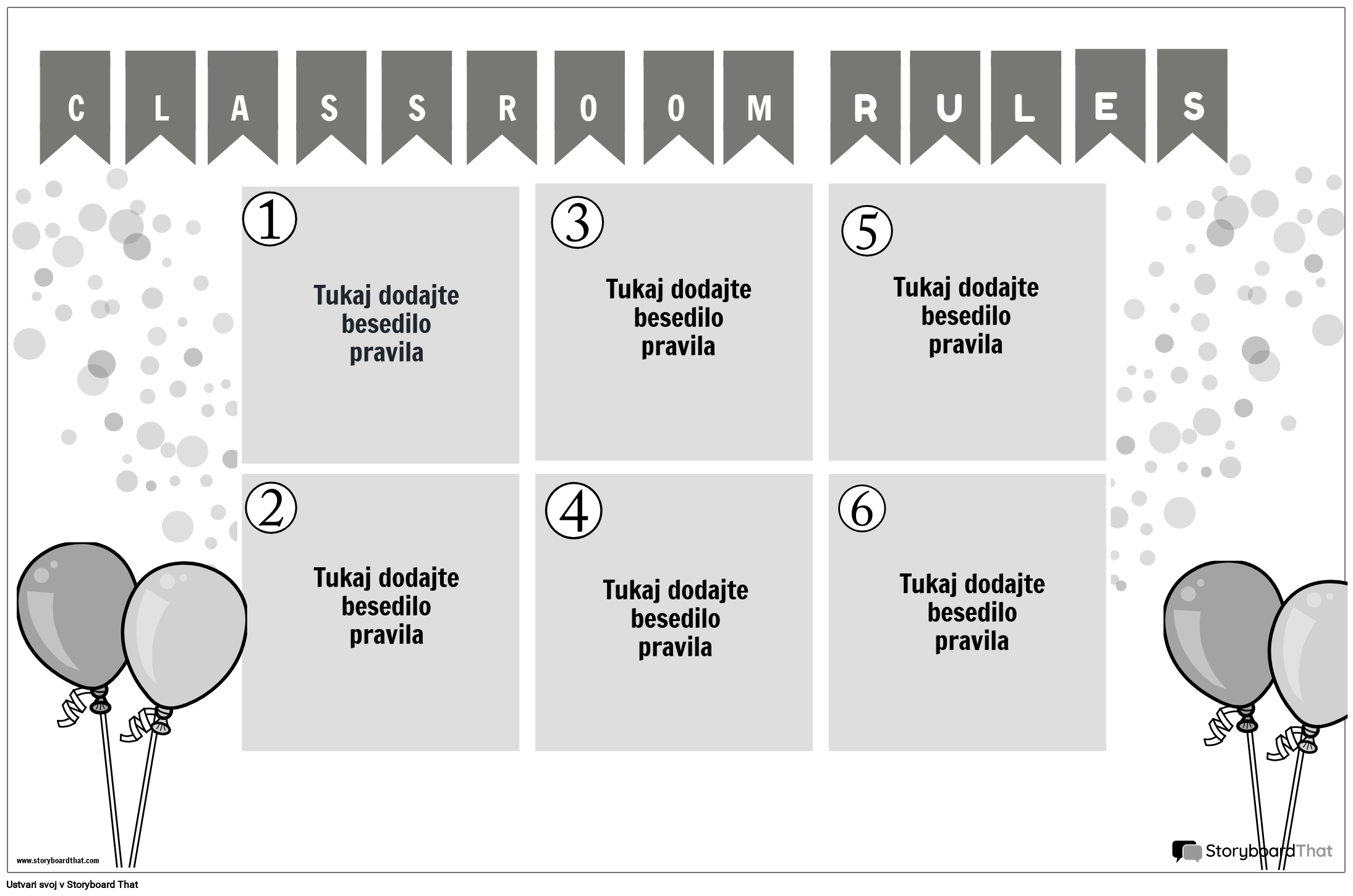 Predloga plakata s pravili razreda Gray Storyboard