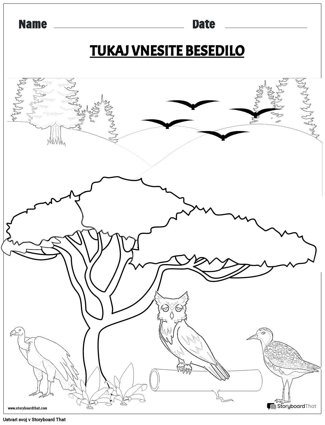 Stran za barvanje ptic Storyboard par sl-examples