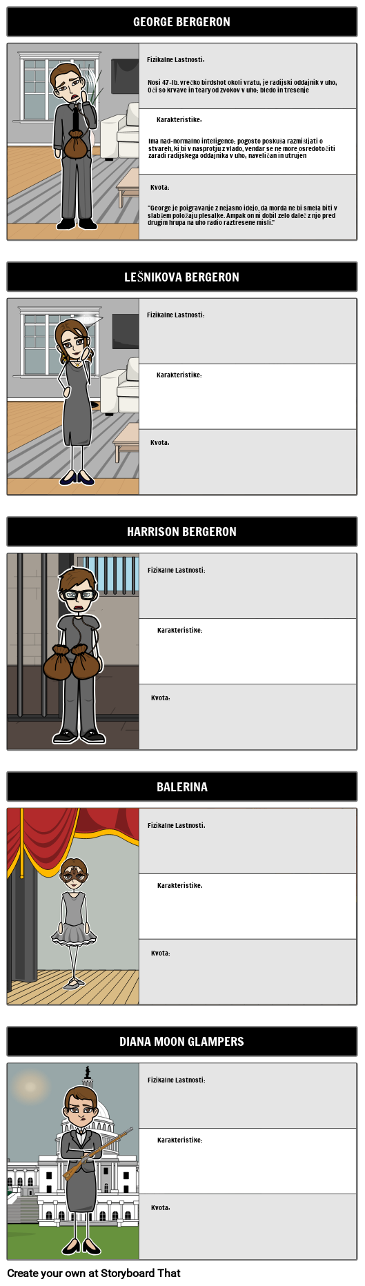 Tabela Znakov za Harrison Bergeron Storyboard por sl-examples