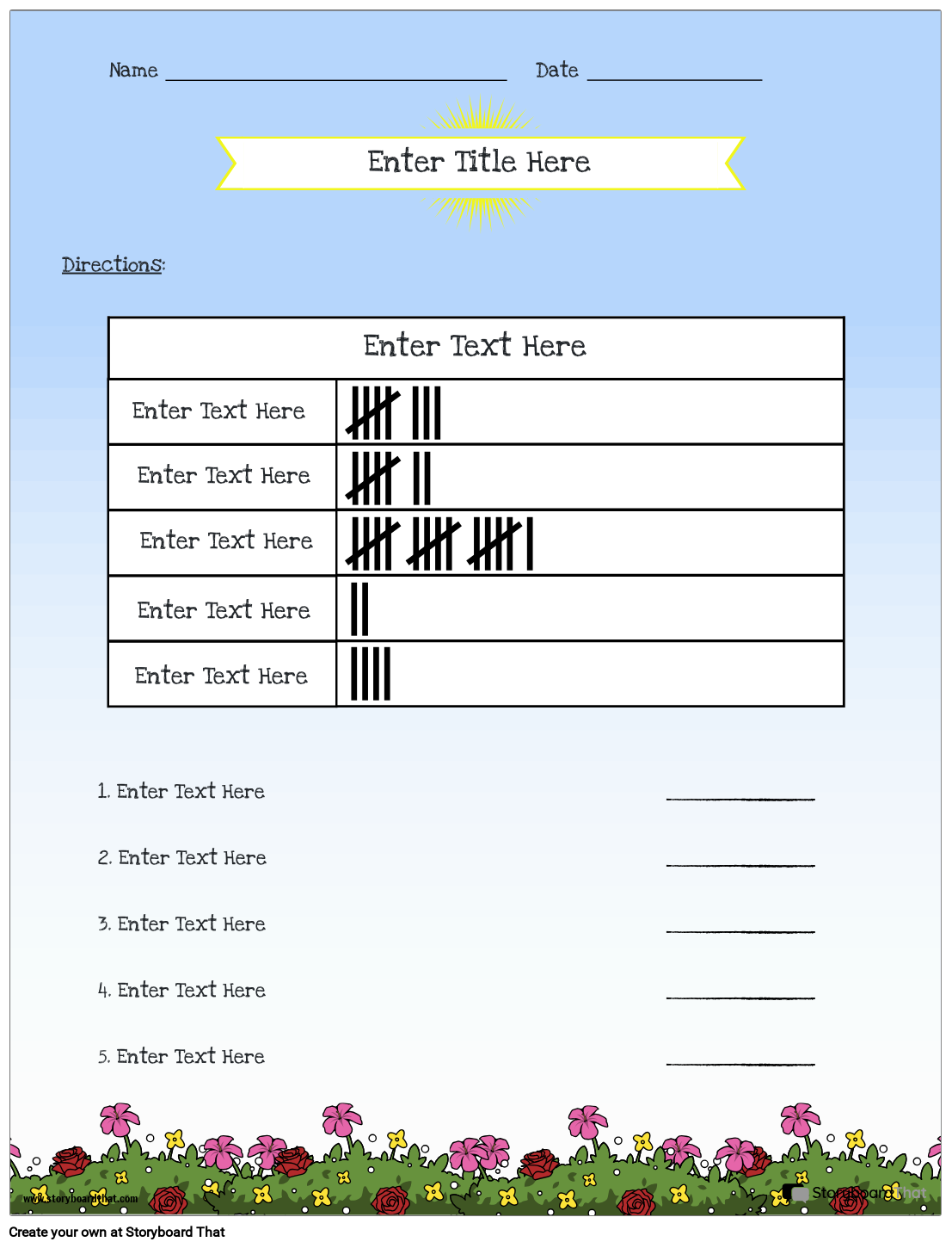Tally Chart Portrait Color 1 القصة المصورة من قبل Sl Examples
