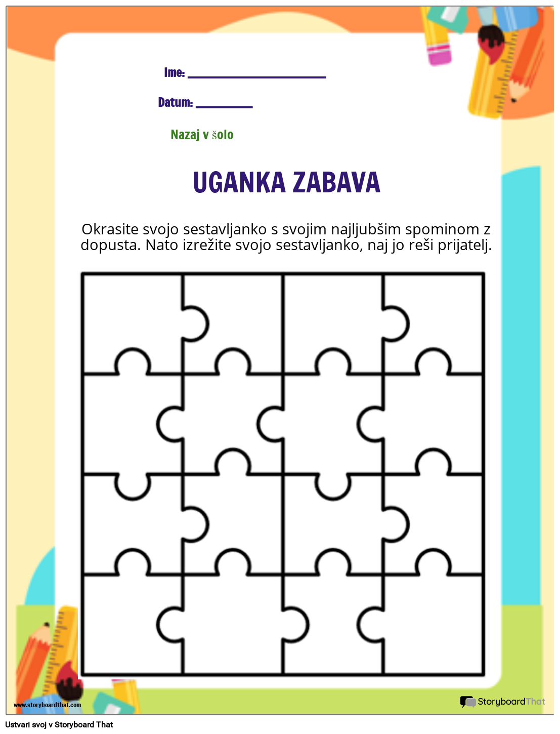 Zabavna Sestavljanka Back to School Storyboard