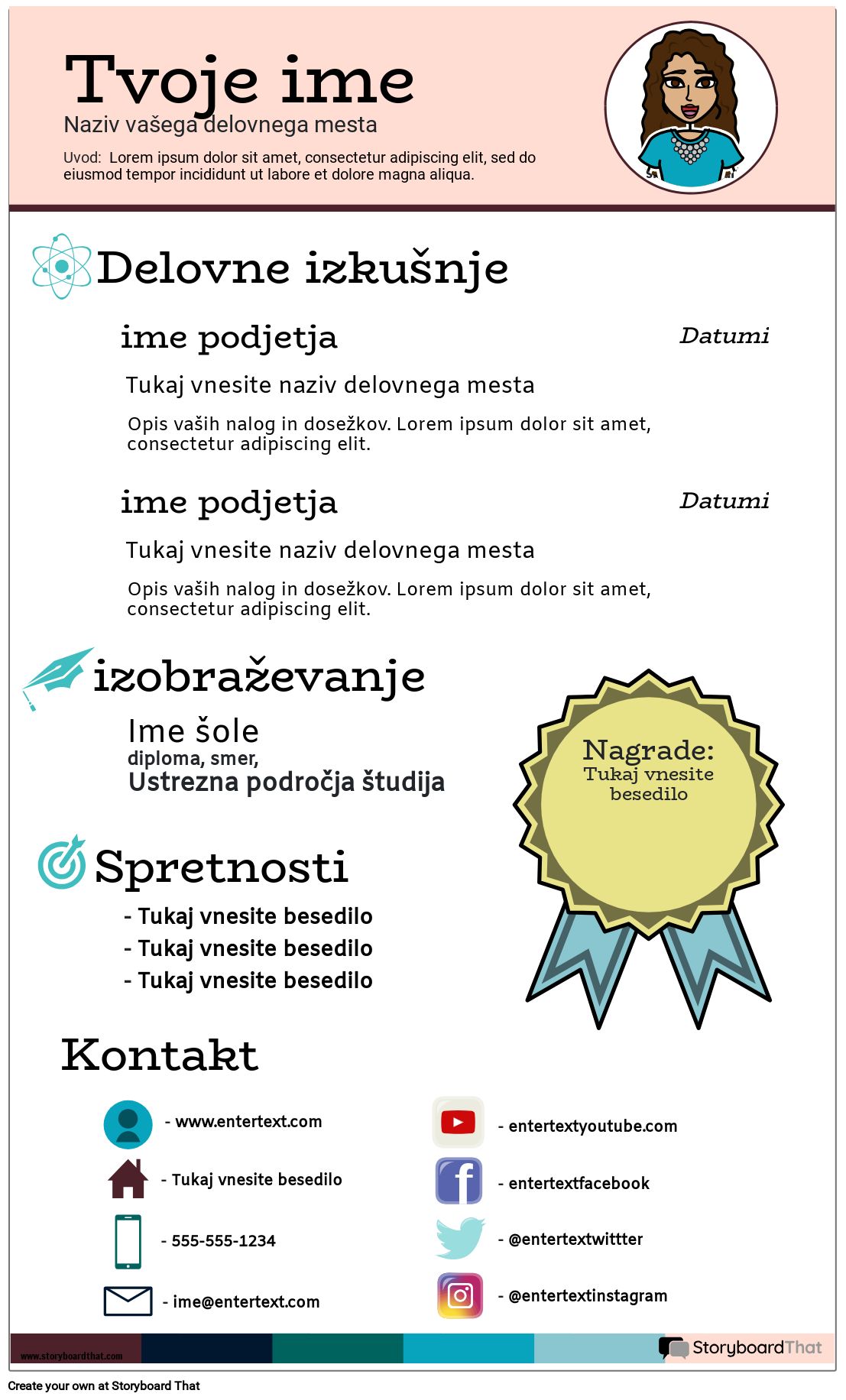 Življenjepis Infographic Portrait Color 7 Storyboard