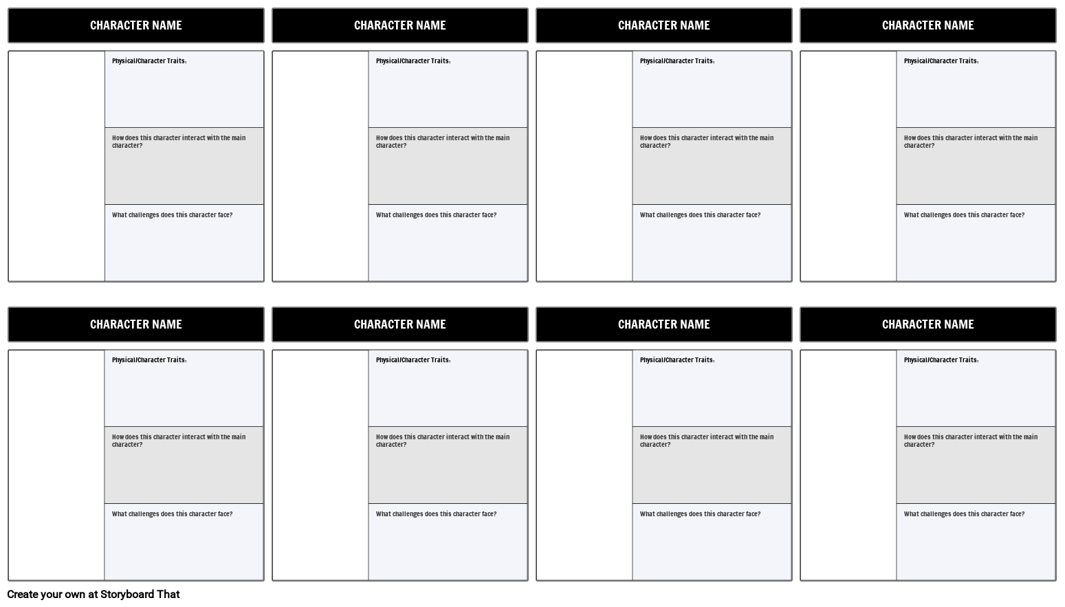 Character Map Template 3 Field Filled In Storyboard