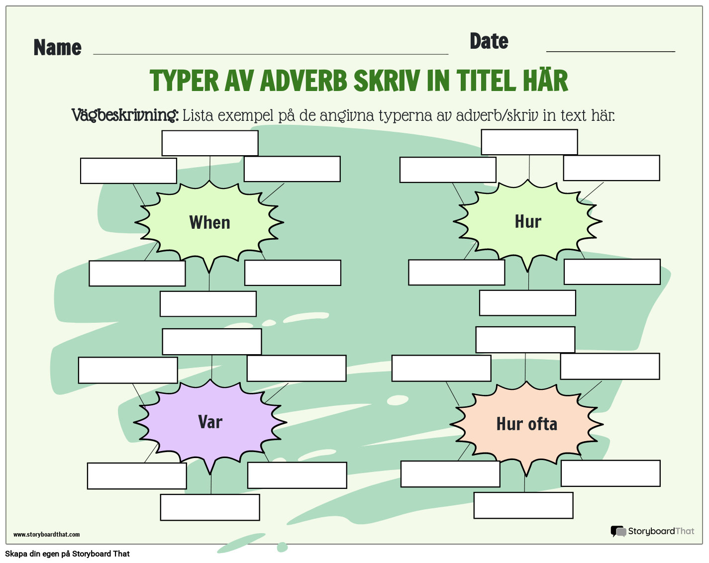 Adverb Arbetsblad Storyboard Par Sv examples