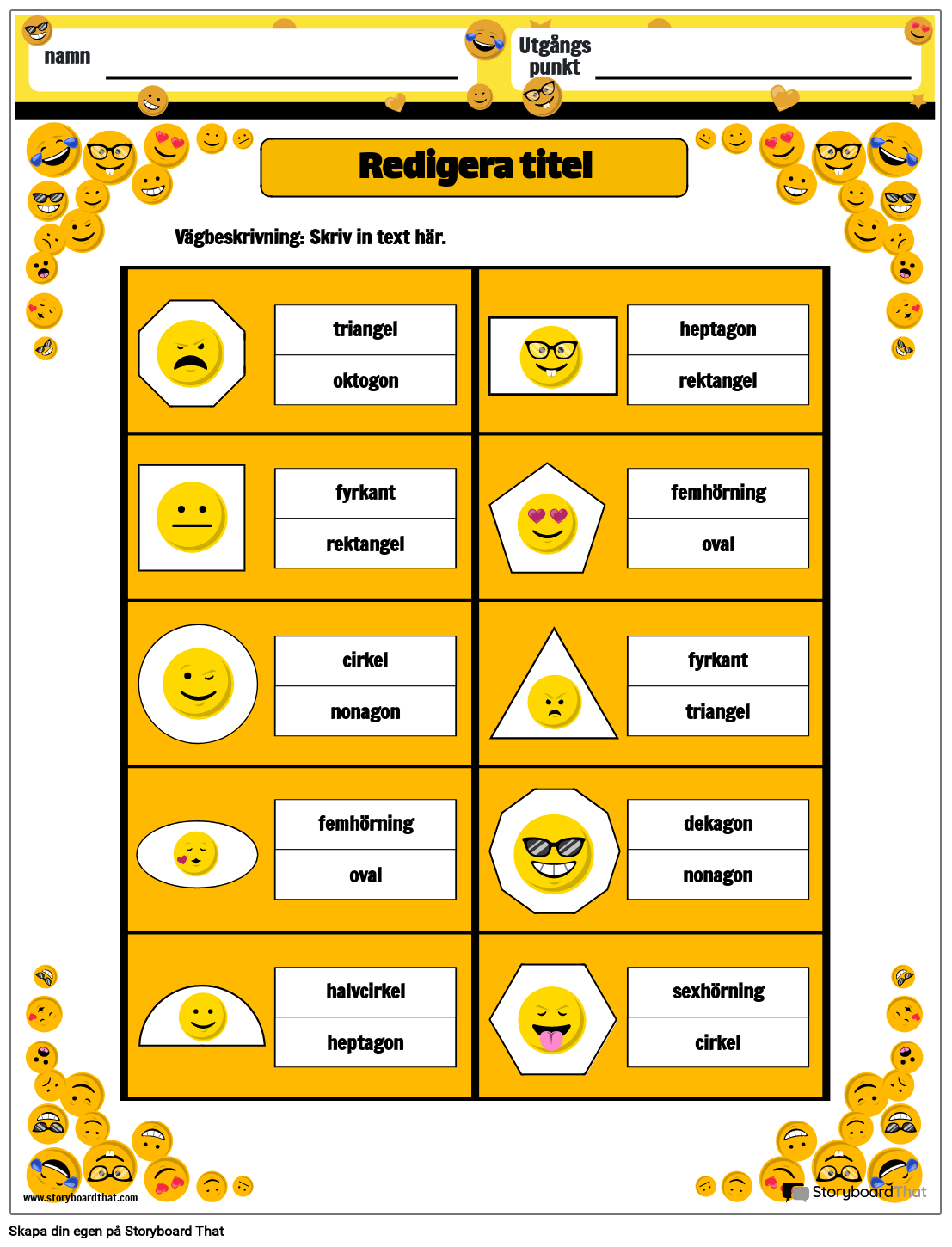Arbetsblad för 2D-former med Emoji-tema Storyboard
