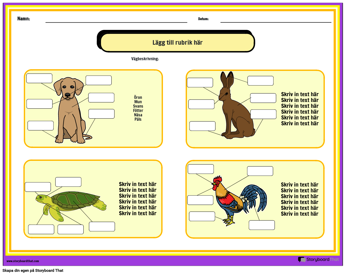 Arbetsblad för Djurens Kroppsdelar Storyboard par sv-examples
