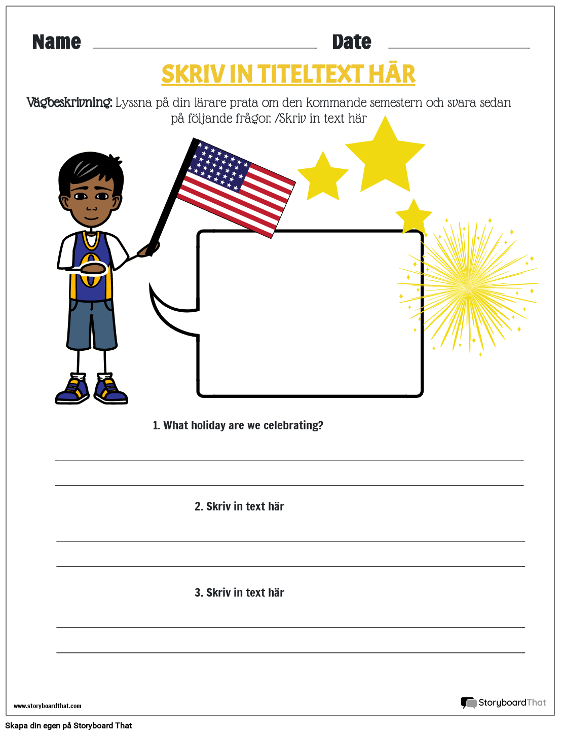 Arbetsblad för Memorial Day frågor Storyboard by sv-examples