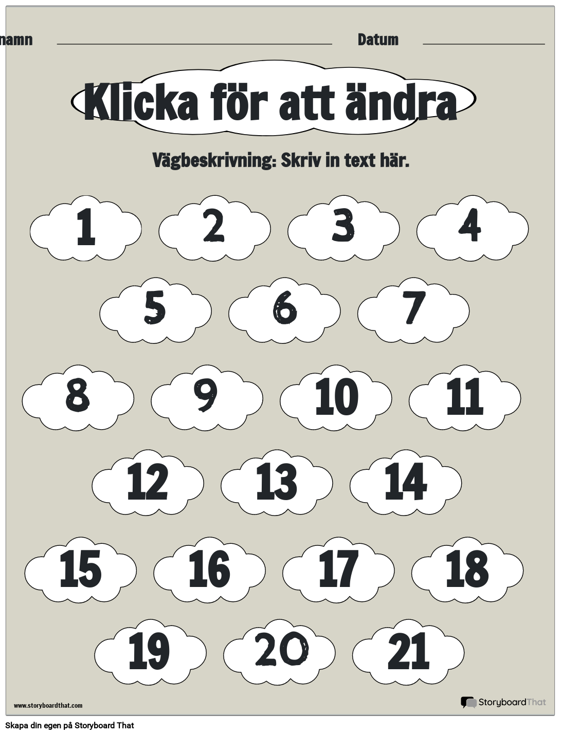 Arbetsblad med Jämna och Udda tal med Moln Svartvitt