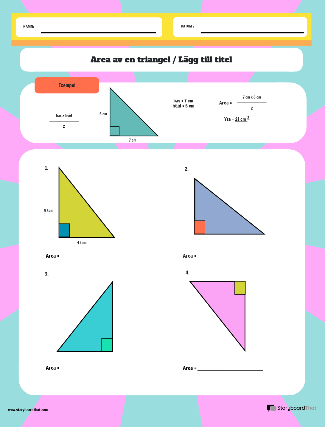 Area av en triangel kalkylblad med geometrisk bakgrund