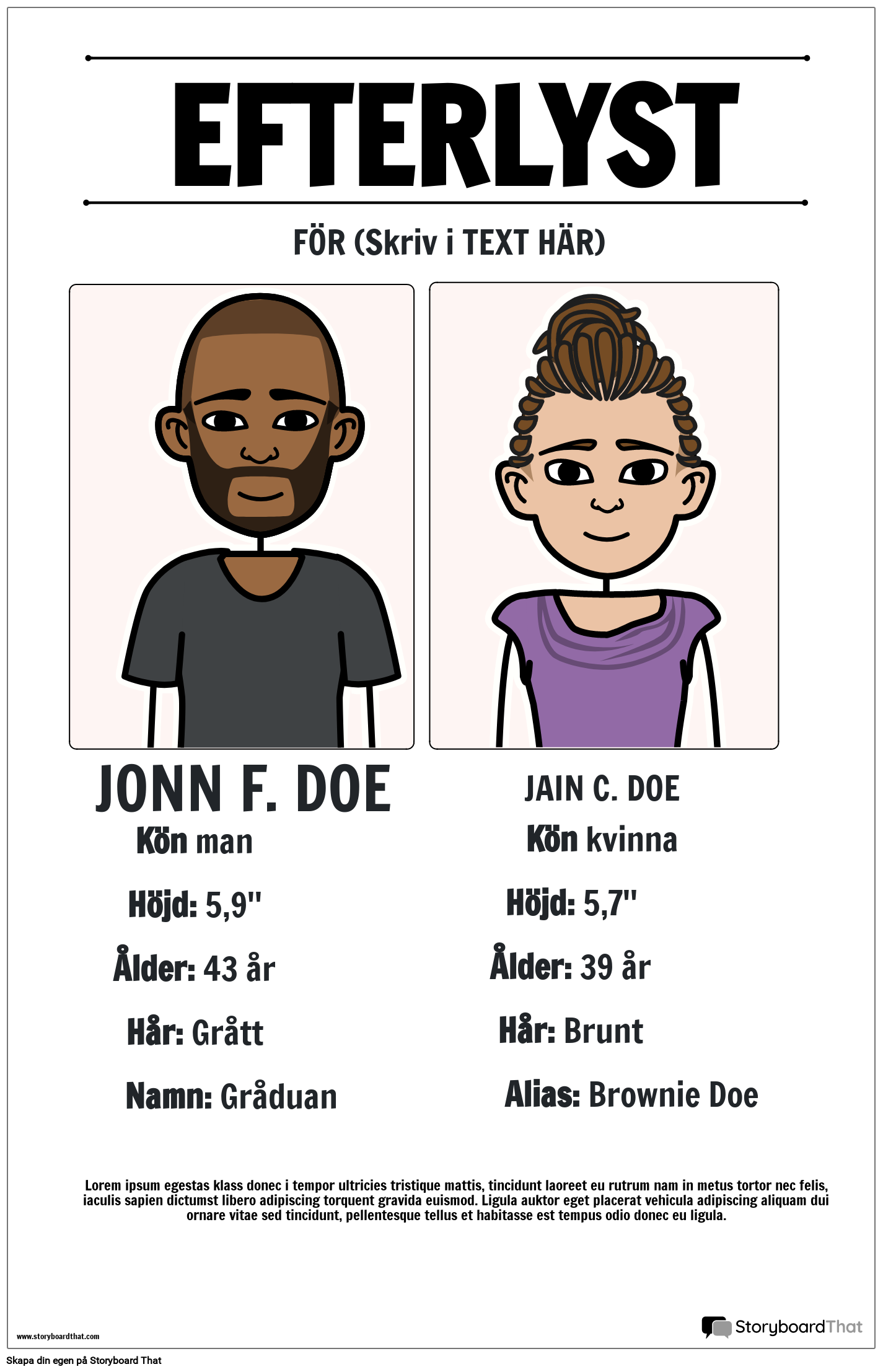 Efterlyst affisch för två misstänkta med detaljer