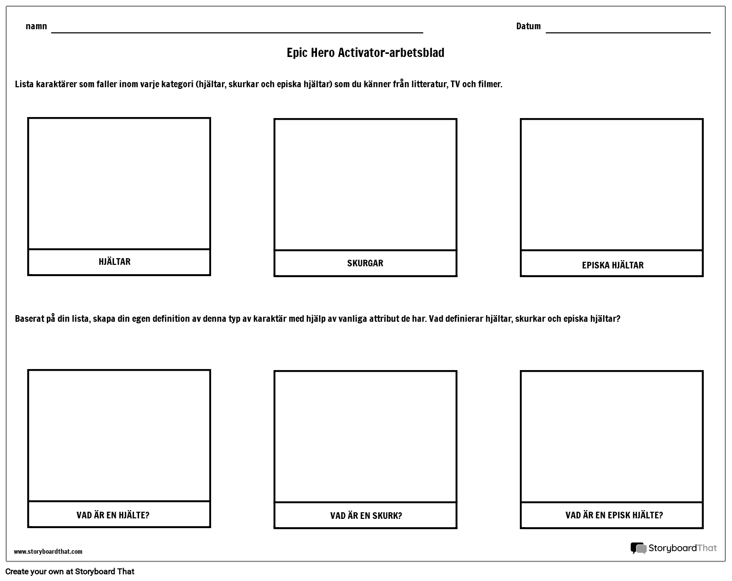 Epic Hero Activator Arbetsblad Storyboard by sv-examples