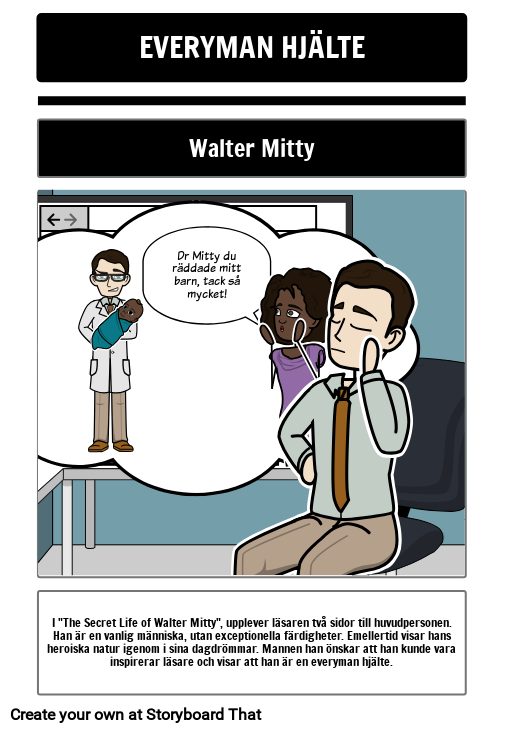 Everyman Hjälte - Walter Mitty - Exempel Storyboard
