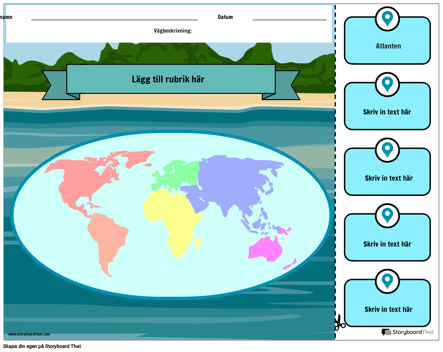 Klipp ut och Klistra Oceans Arbetsblad Storyboard