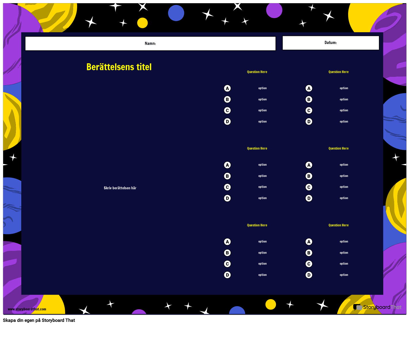 Läsaktivitet med Solsystemtema Storyboard by sv-examples