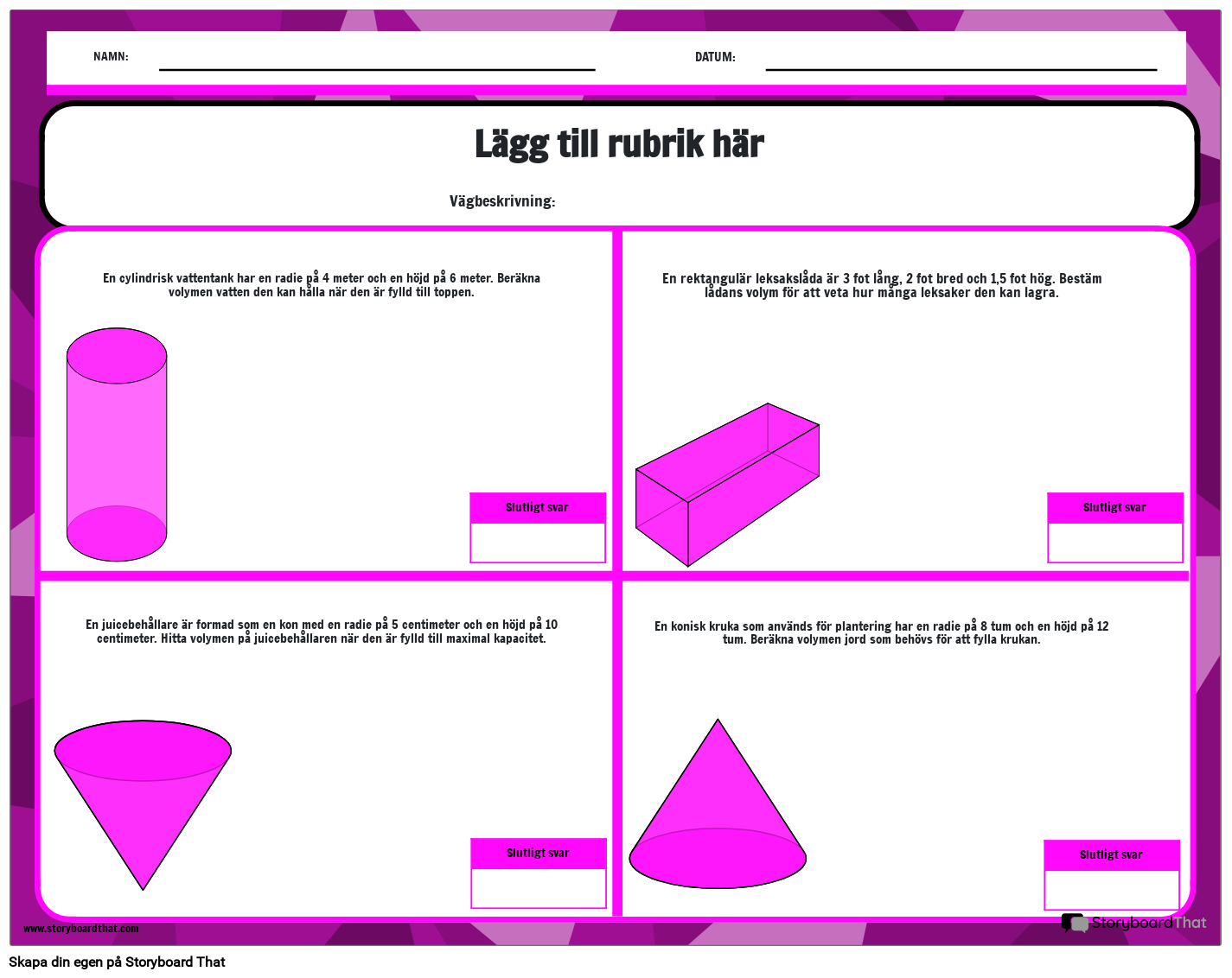 Math Word Problem Som Involverar Volym Storyboard